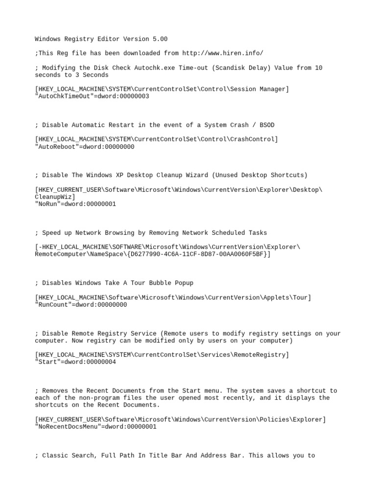 Windows XP Registry Tips & Tweaks | PDF | Windows Registry | Microsoft ...
