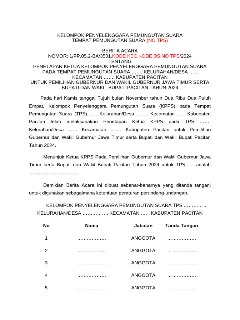 0 Ba KPPS Ketua KPPS | PDF