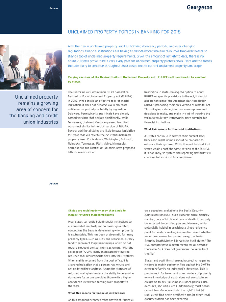 Unclaimed Property Topics in Banking For 2018 | PDF | Audit | Banks