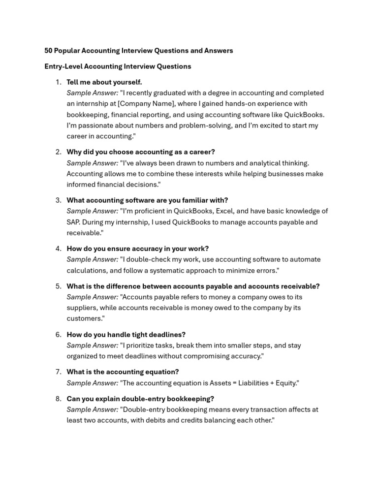 50 Popular Accounting Interview Questions and Answers | PDF ...