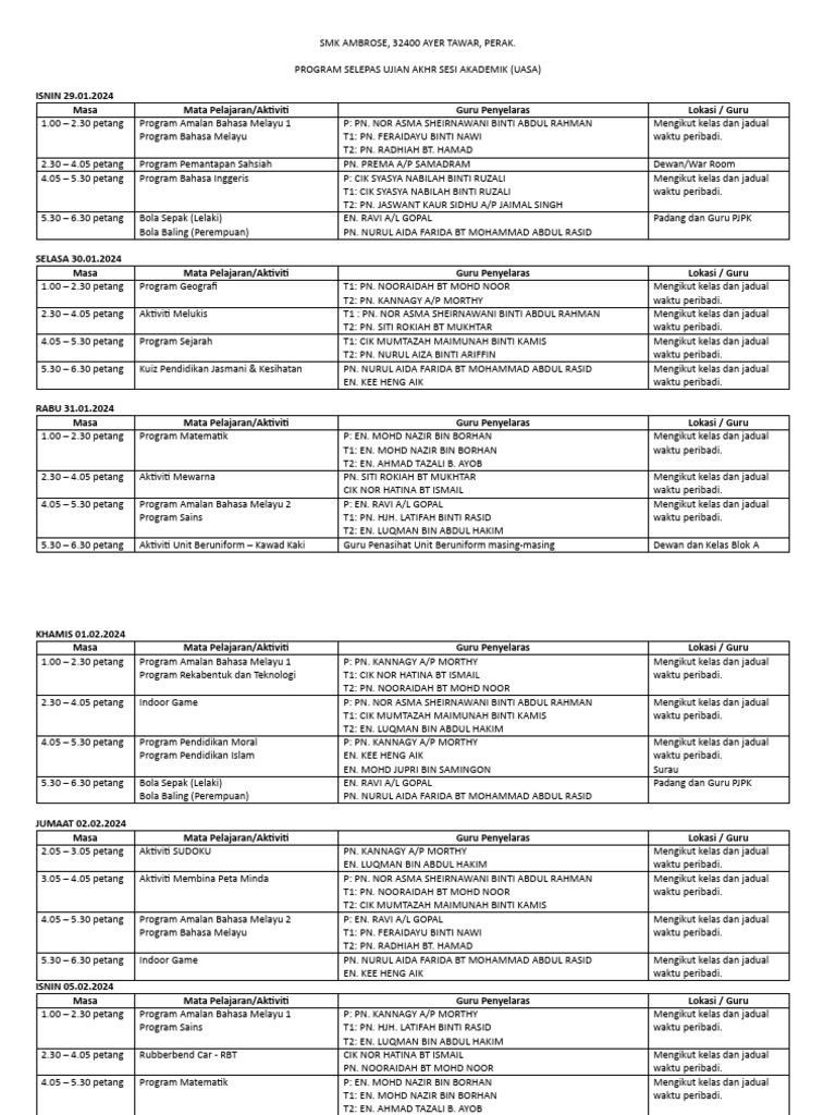 Program Selepas Uasa 2024 | PDF