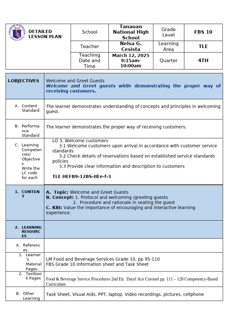 DLP FBS 2025 Nelsa | PDF | Restaurants | Learning