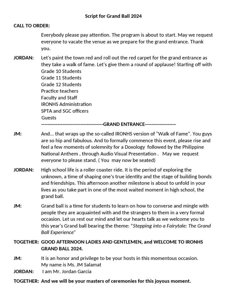 IRONHS Grand Ball 2024 Script | PDF