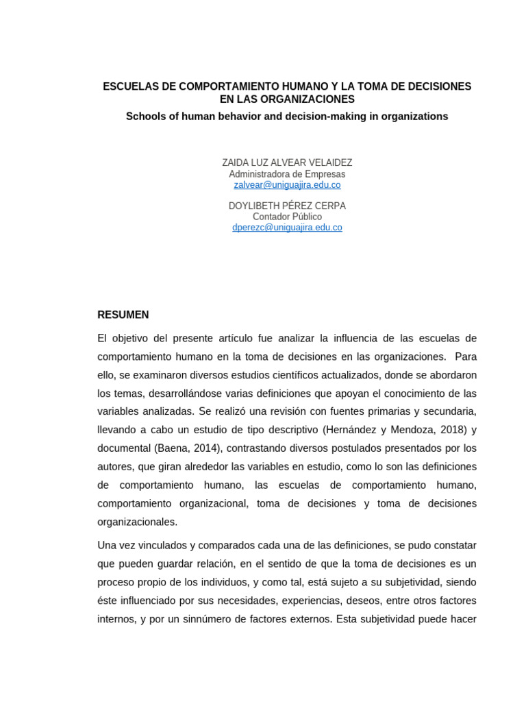 Escuelas de Comportamiento Humano y La Toma de Decisiones en Las Organizaciones | PDF ...