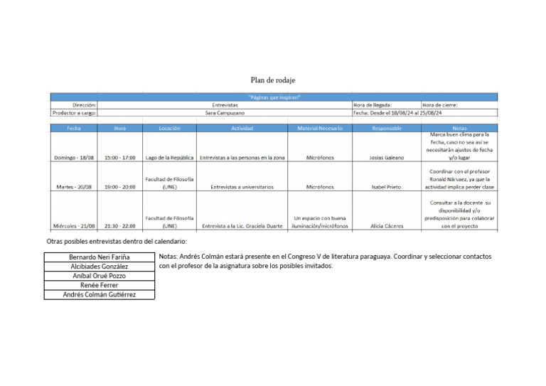 Plan de Rodaje | PDF