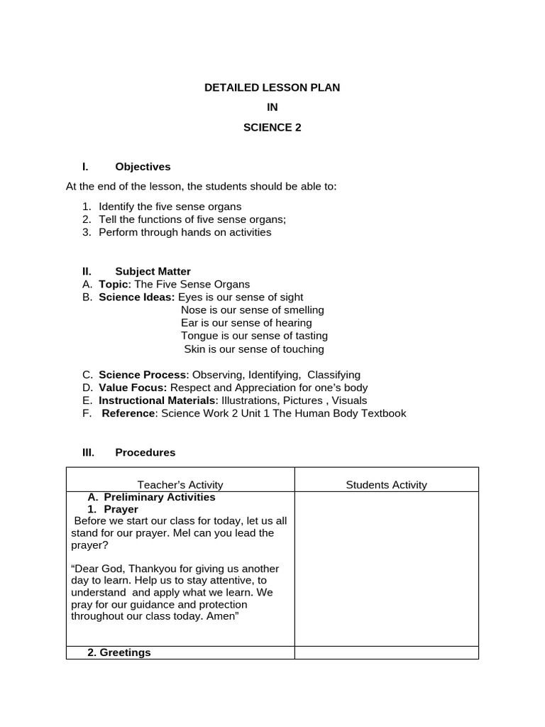 DETAILED LESSON PLAN Science | PDF | Senses | Taste