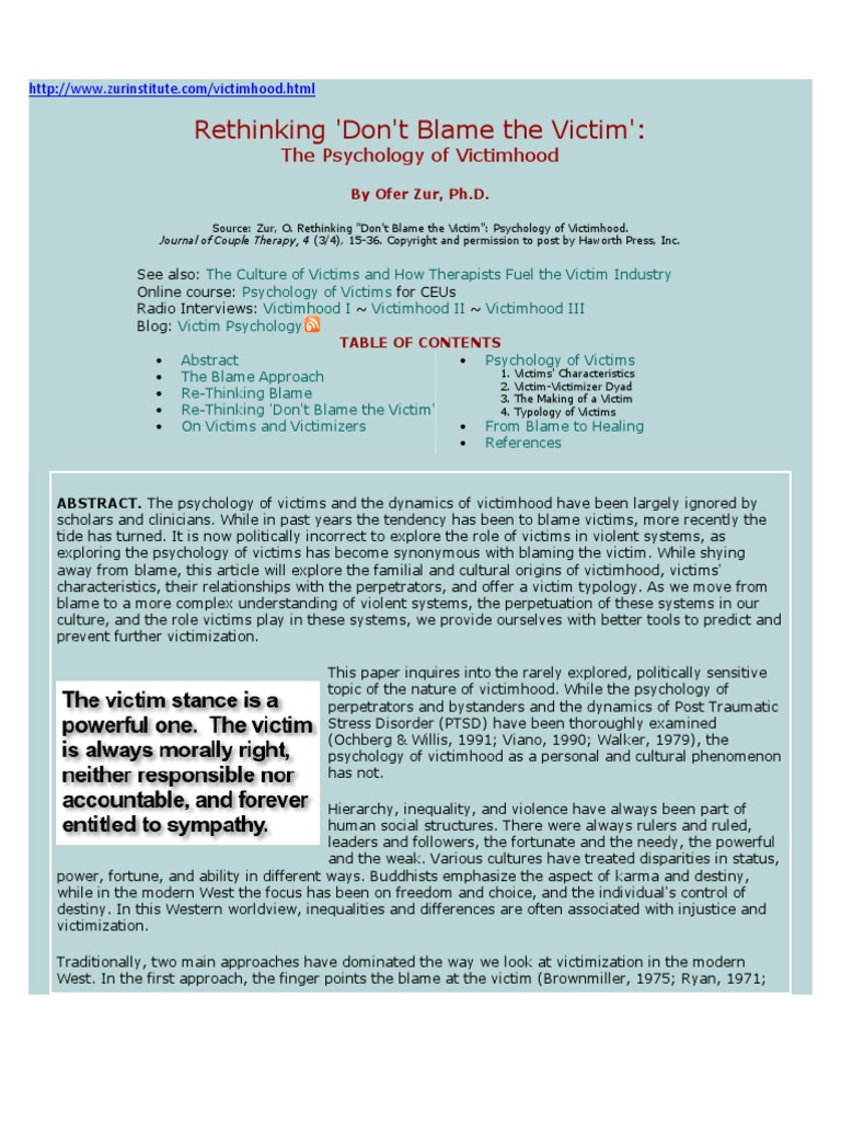 Rethinking 'Don't Blame The Victim' - The Psychology of Victim Hood ...