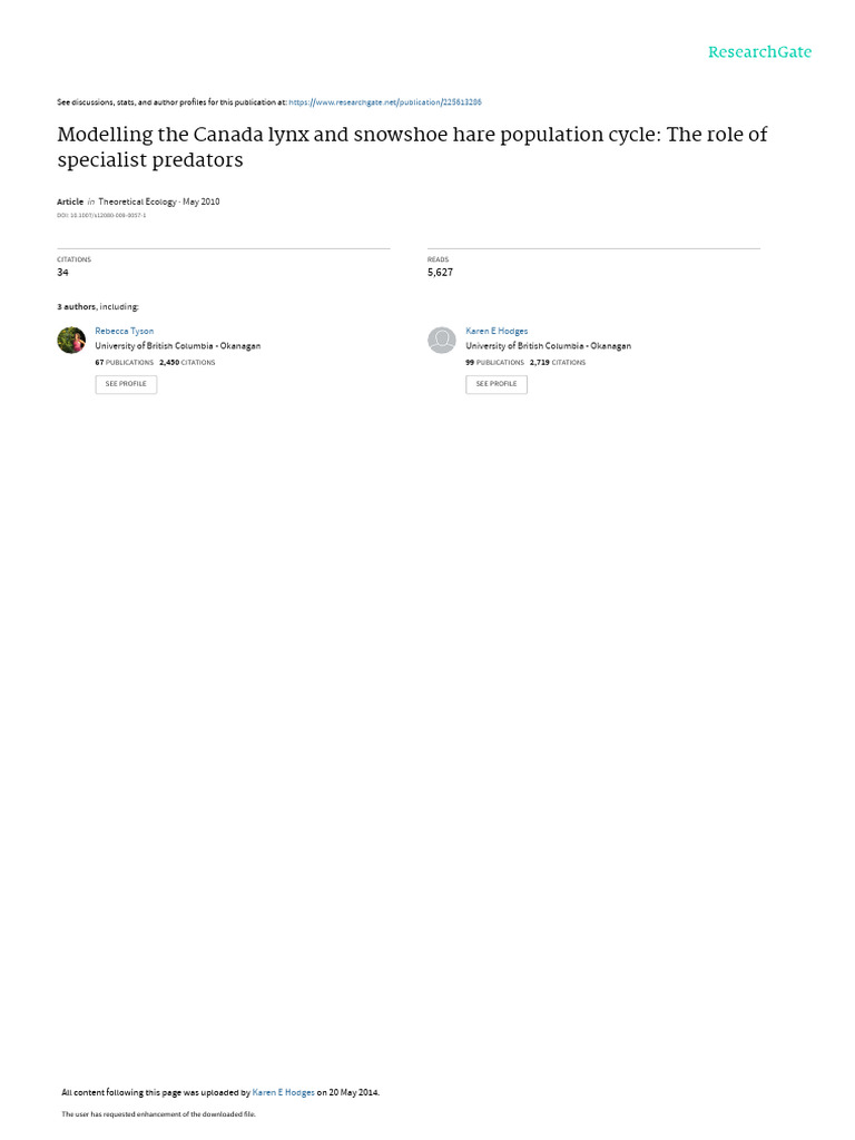 Modelling The Canada Lynx and Snowshoe Hare Popula | PDF | Predation | Logistic Function