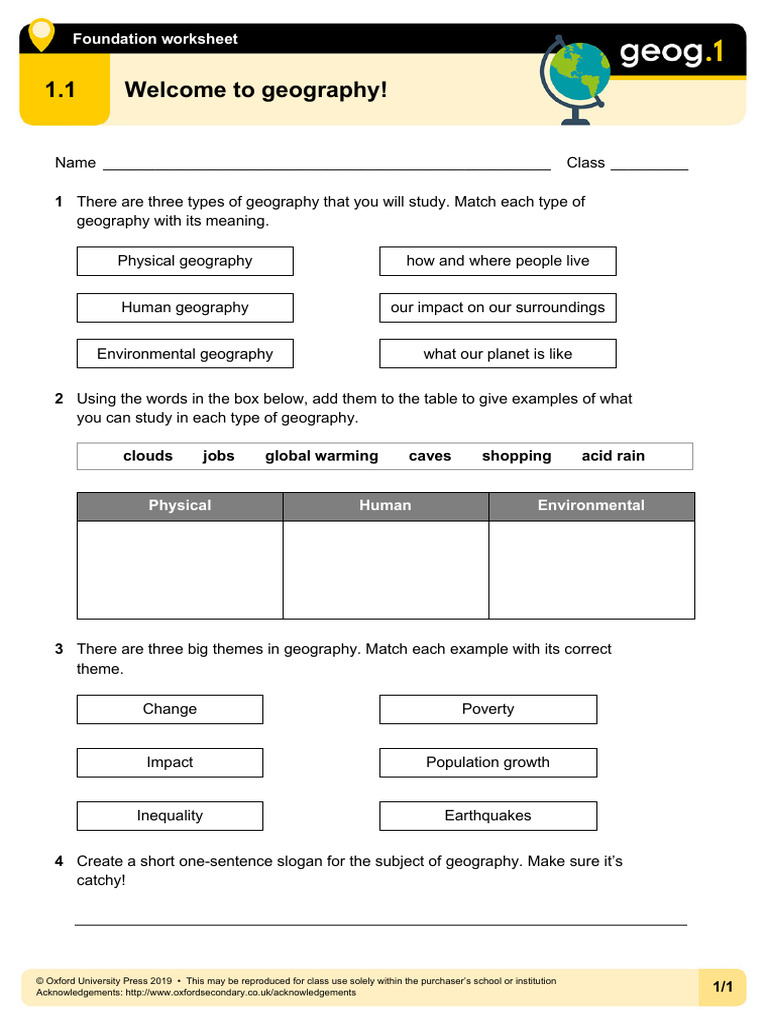 Unit 1 Welcome To Geography Foundation Worksheet | PDF