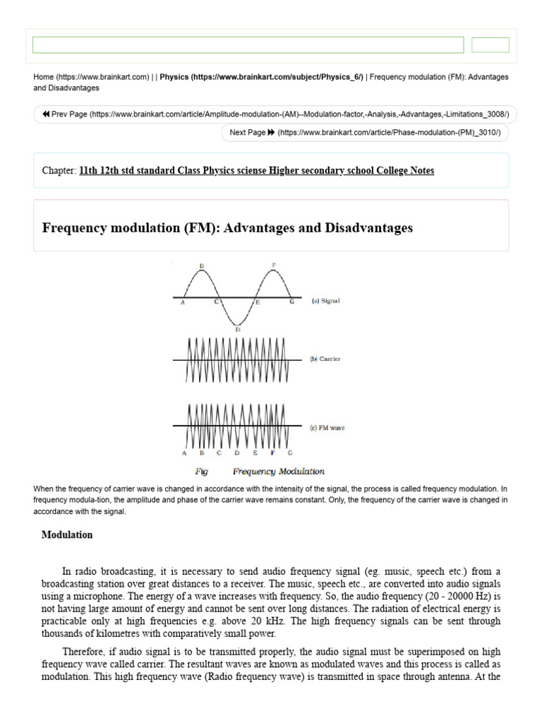 Frequency Modulation (FM) - Advantages and Disadvantages | PDF ...