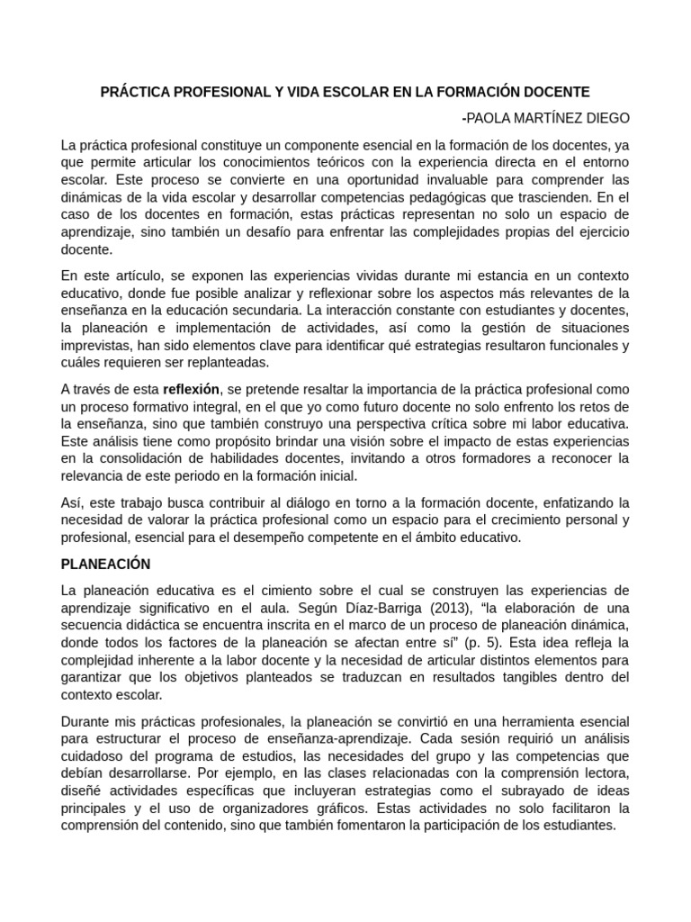 Práctica Profesional en Formación Docente | PDF | Maestros | Enseñando