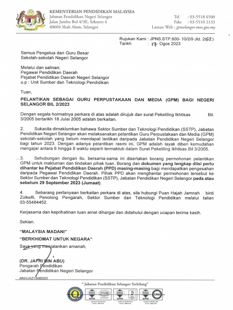 Surat Pelantikan GPM Bil 2 2023 | PDF