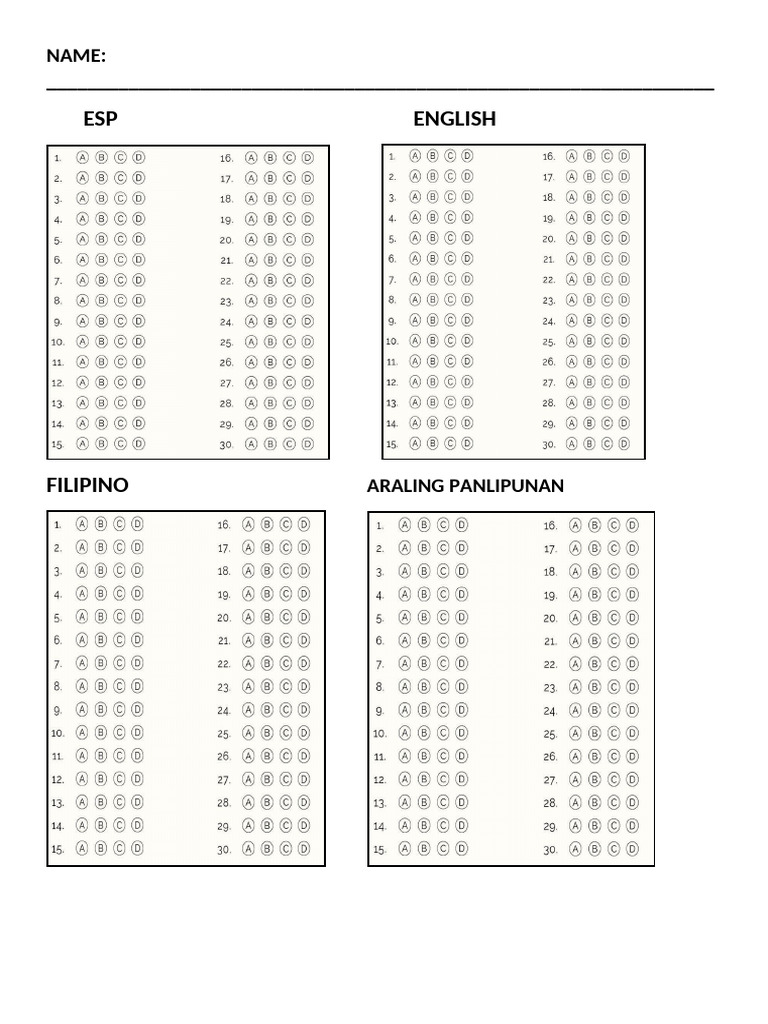 Answer Sheet | PDF