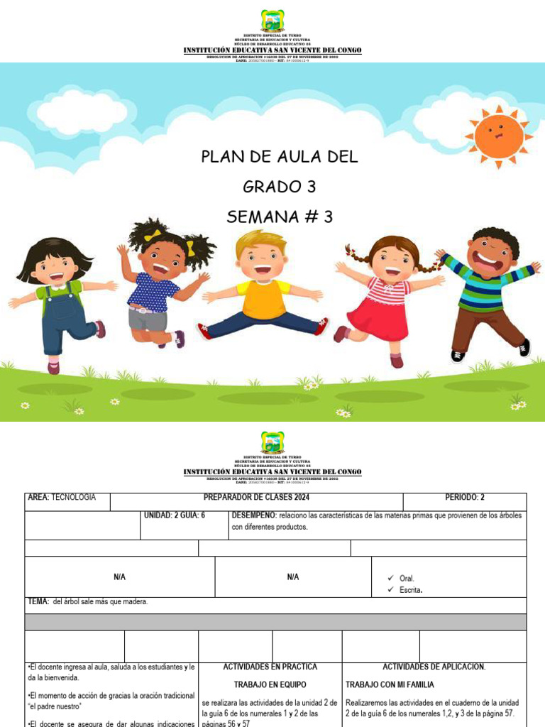 Semana # 3 Del Grado Tercero | PDF | Salón de clases | Maestros