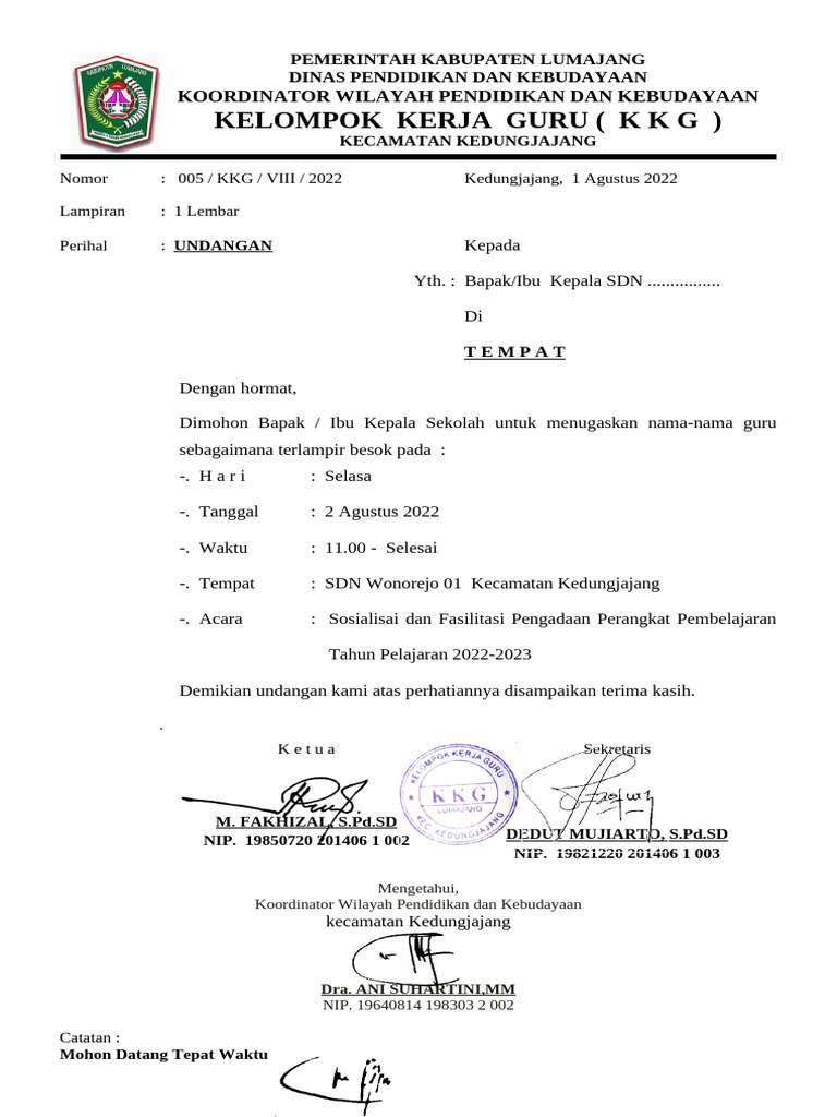 Surat Undangan KKG 2022 | PDF