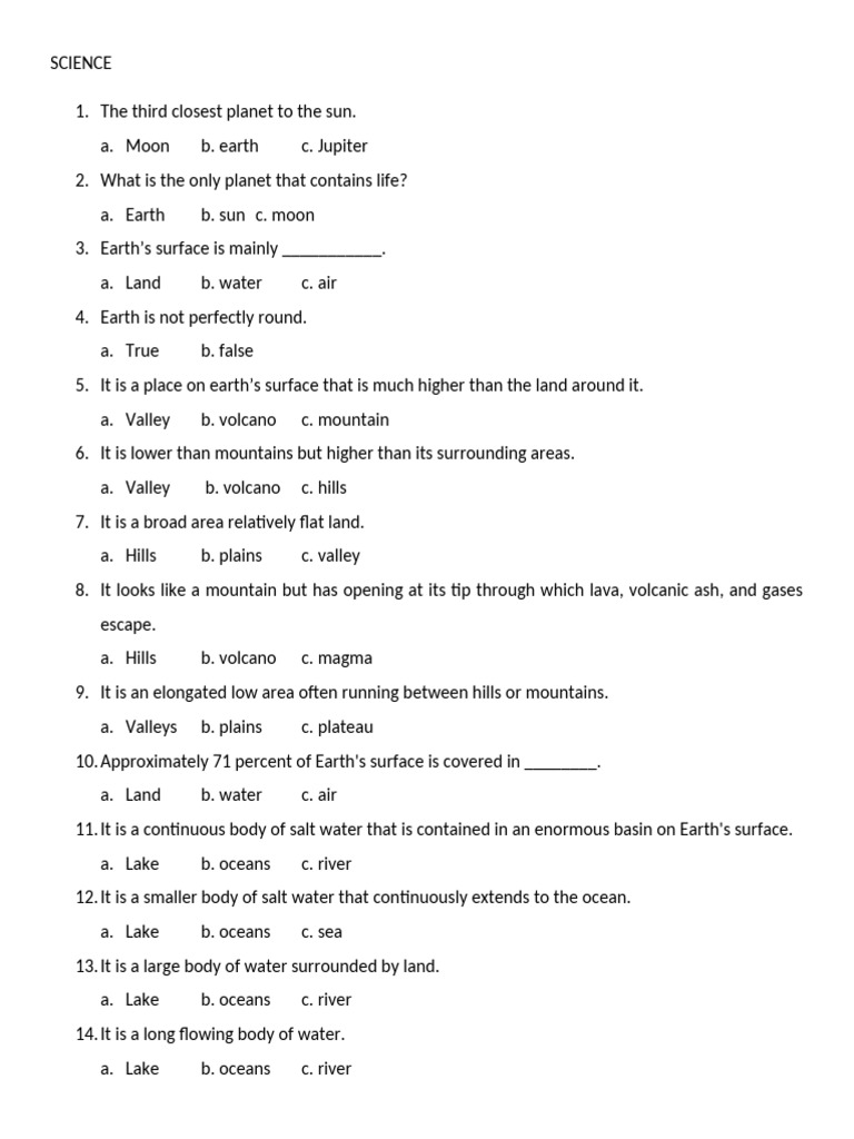 Land and Water Formations Quiz | PDF | Volcano | Mountains
