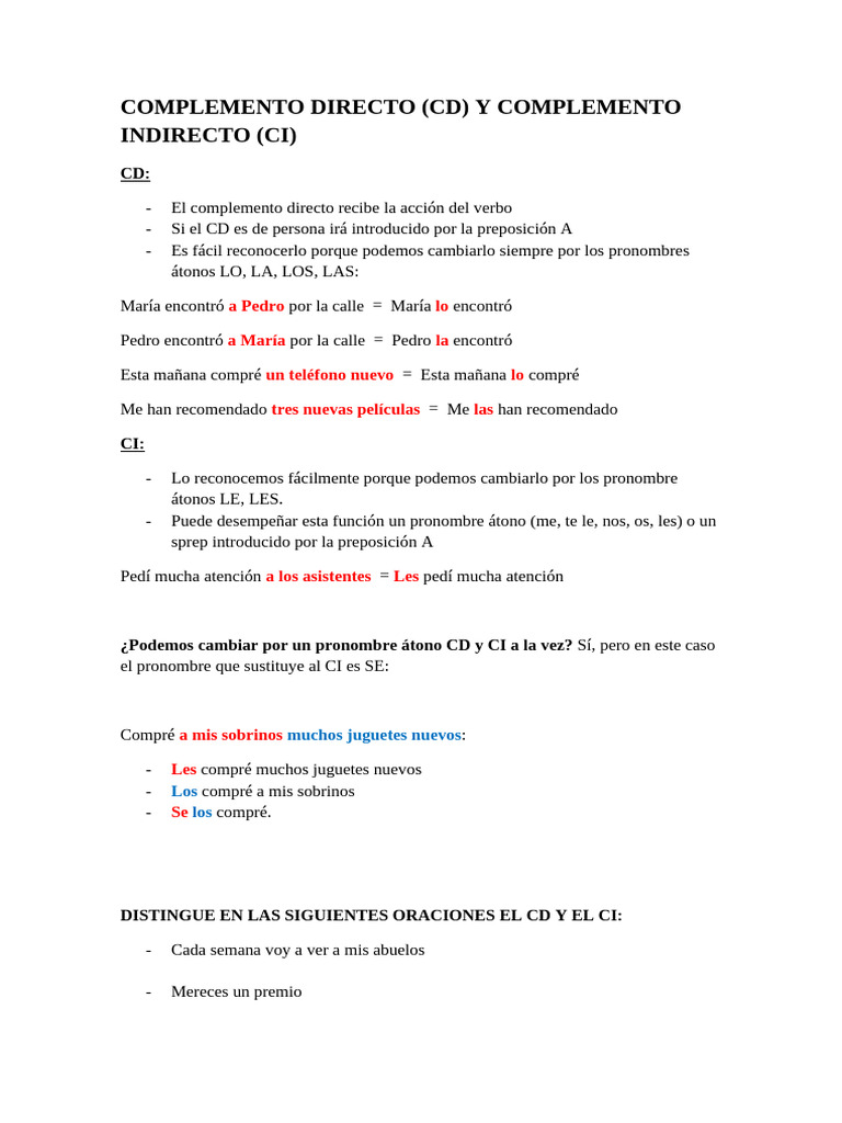 Complemento Directo y Complemento Indirecto 3 | PDF