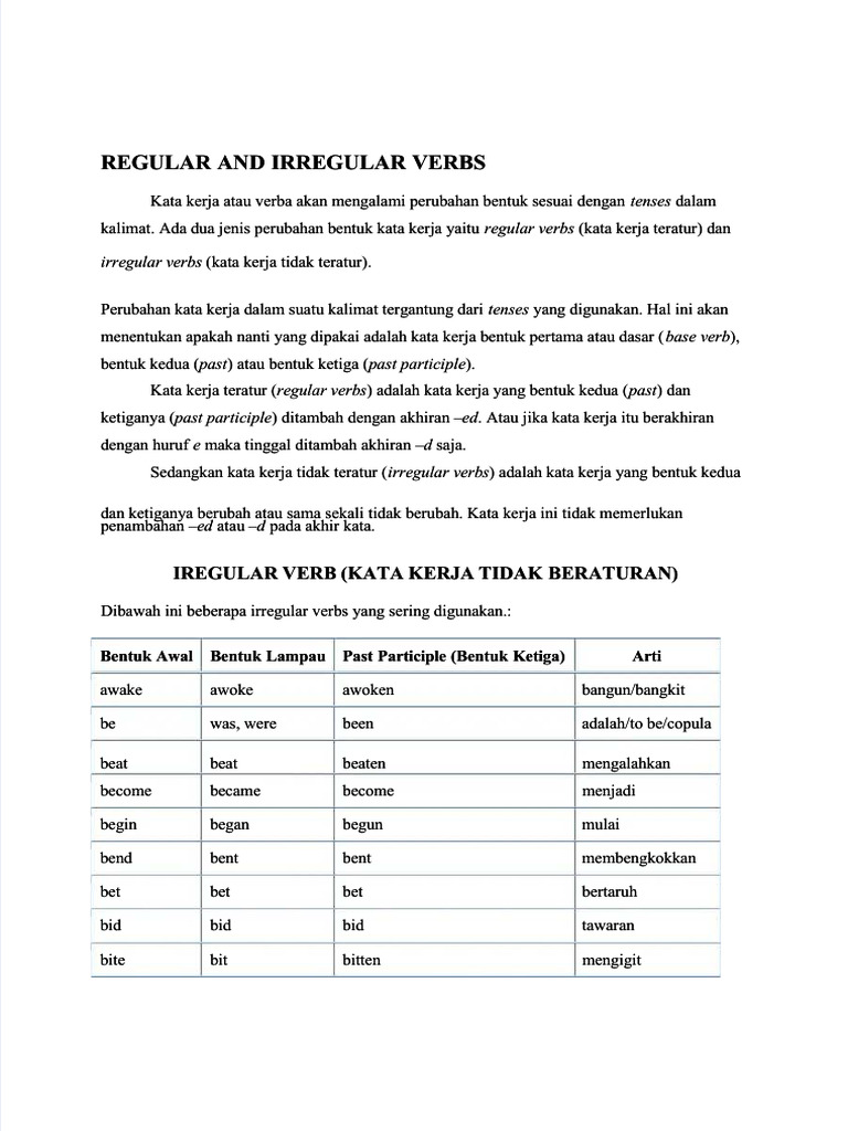 Regular and Irregular Verbs Overview | PDF | Linguistic Morphology ...