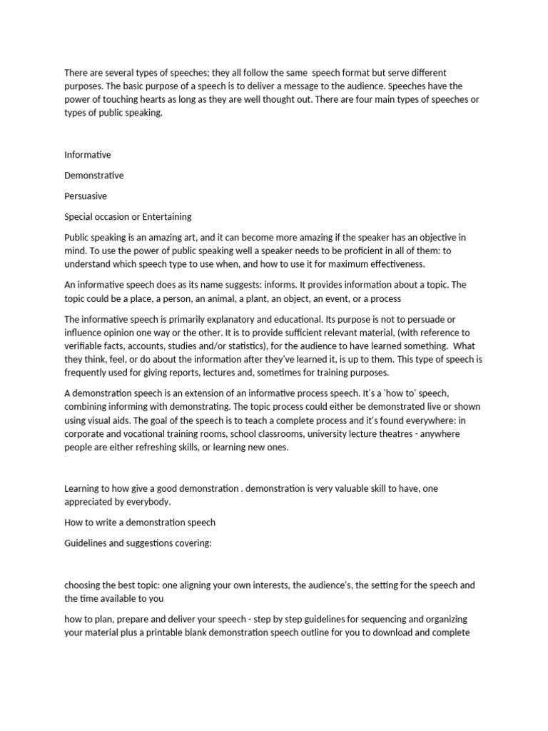 There are several types of speeches | PDF | Public Speaking | Behavior ...