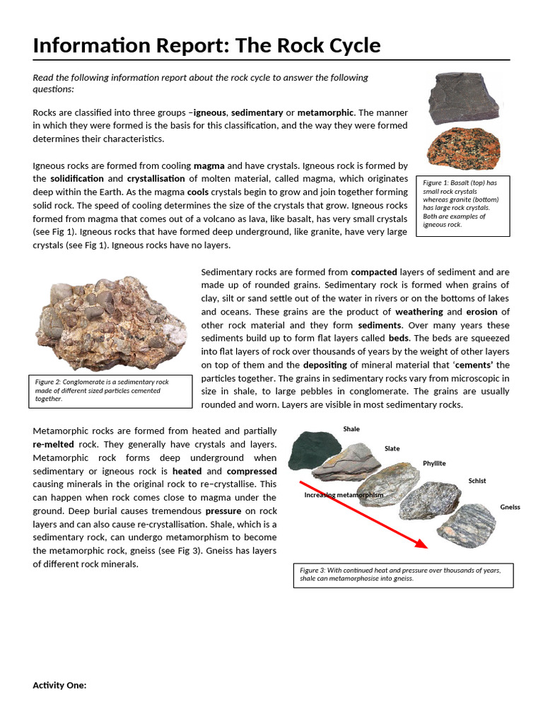 4. Information Report the Rock Cycle | PDF | Rock (Geology ...