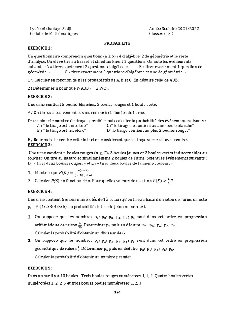 Proba 2022 | PDF | Espérance mathématique | Loi de probabilité