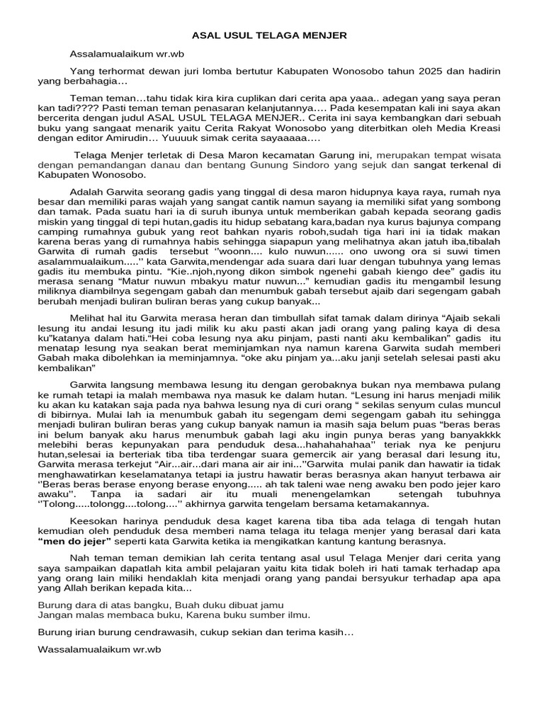 LEGENDA TELAGA MENJER Terbaruuuuuu | PDF