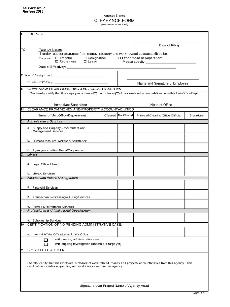 CS Form No. 7 Clearance Form | PDF | Government Information | Business