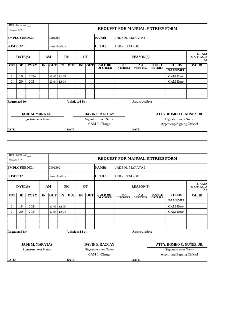 Time Card Manual Entry Form v2 | PDF