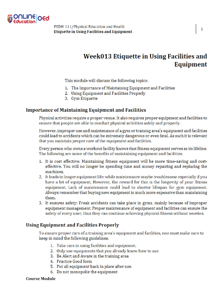 9 ETIQUETTE IN USING FACILITY&EQUIPMENT | PDF