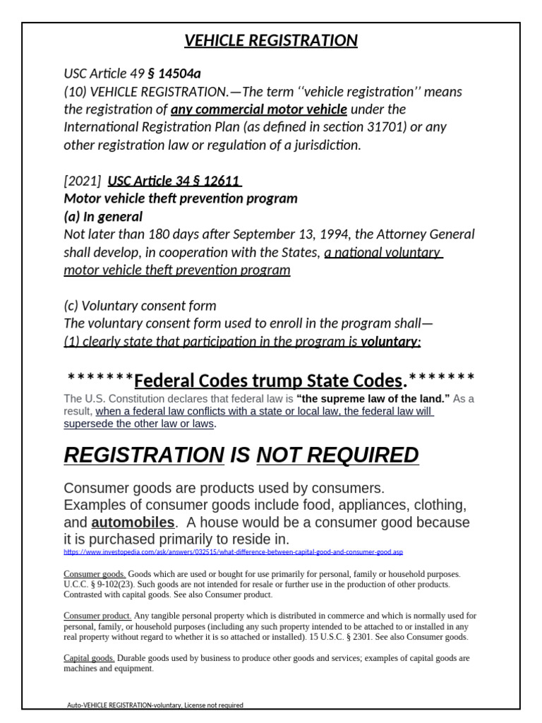 Auto-VEHICLE REGISTRATION-Voluntary, License Not Required | PDF ...