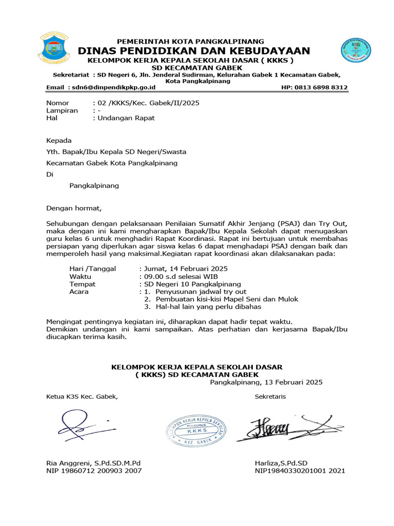 Surat Undangan Guru KLS 6 Gabek | PDF