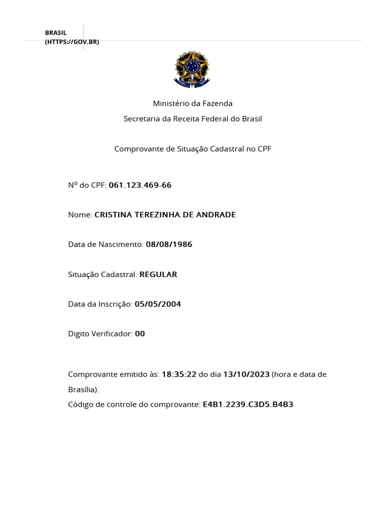 Comprovante de Situação Cadastral CPF | PDF