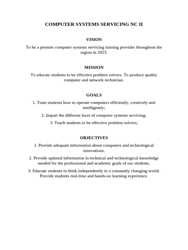 Computer Systems Servicing NC Ii | PDF