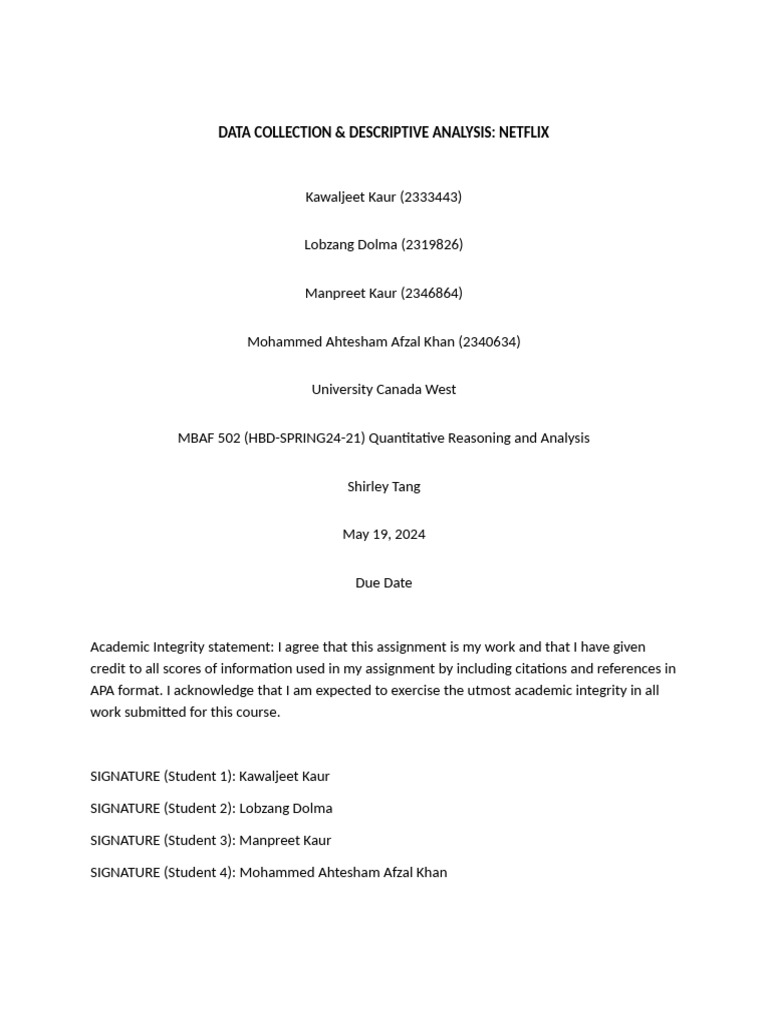 502 Group 4 Project Phase I - Netflix | PDF | Skewness | Mean