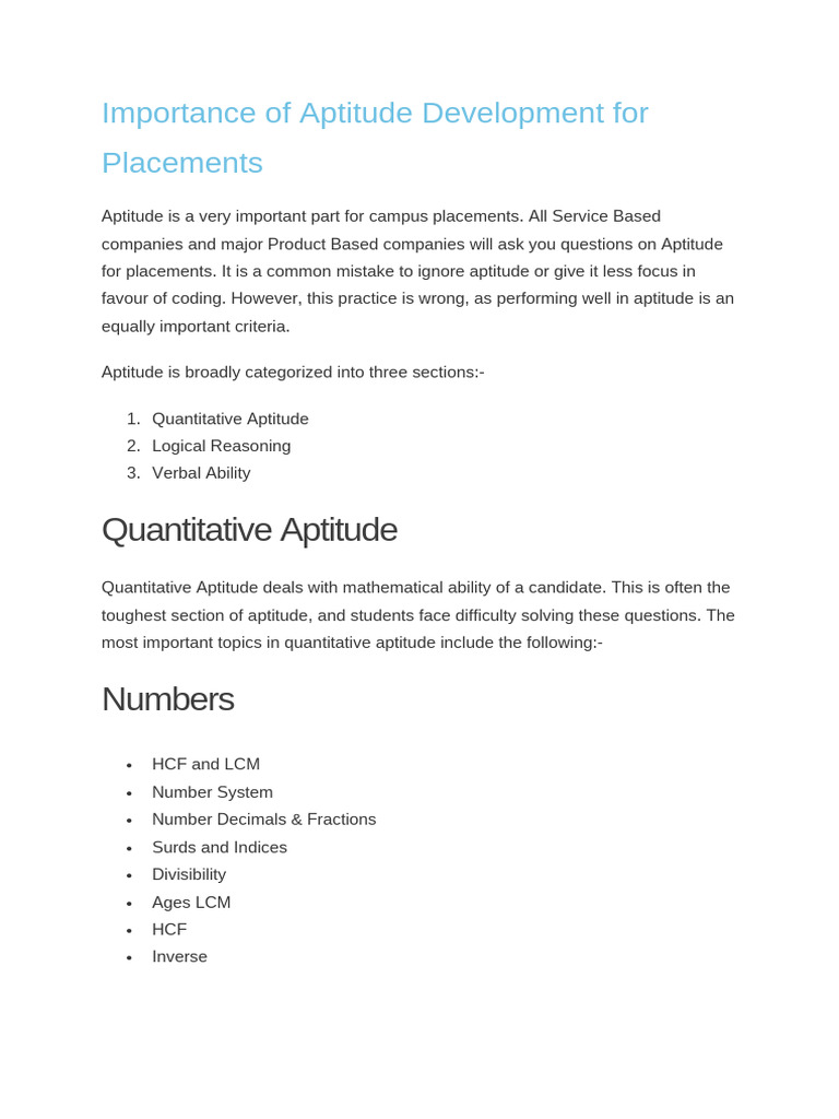 Importance of Aptitude Development for Placements - Copy | PDF ...