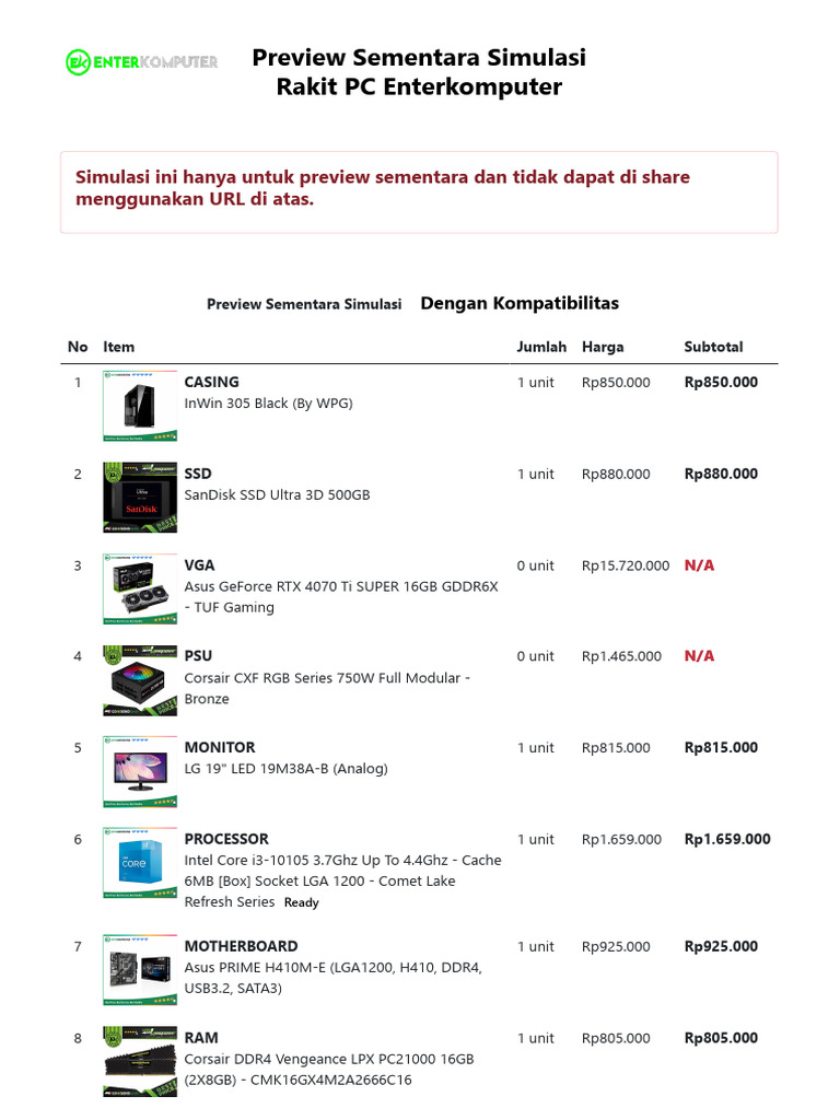 Simulasi Enterkomputer Toko Komputer, Rakit PC, Termurah & Terlengkap ...