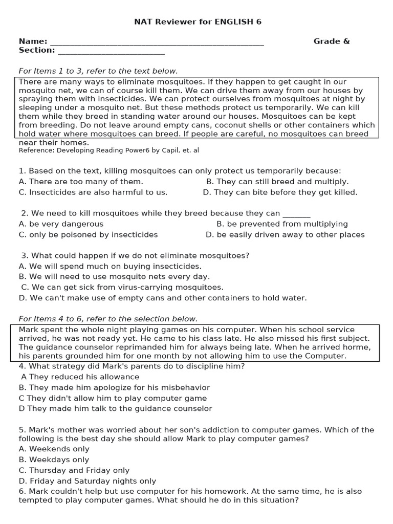 NAT Reviewer For ENGLISH 6 | PDF | Dolphin | Courage