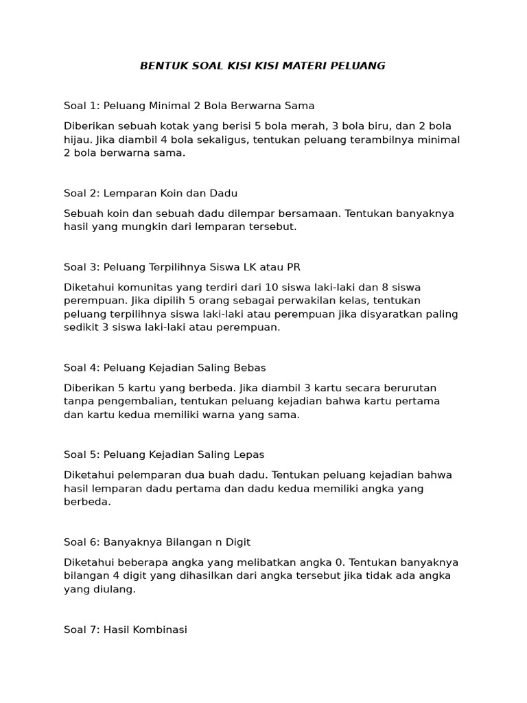 Kisi-Kisi Materi Peluang Kelas 9 | PDF