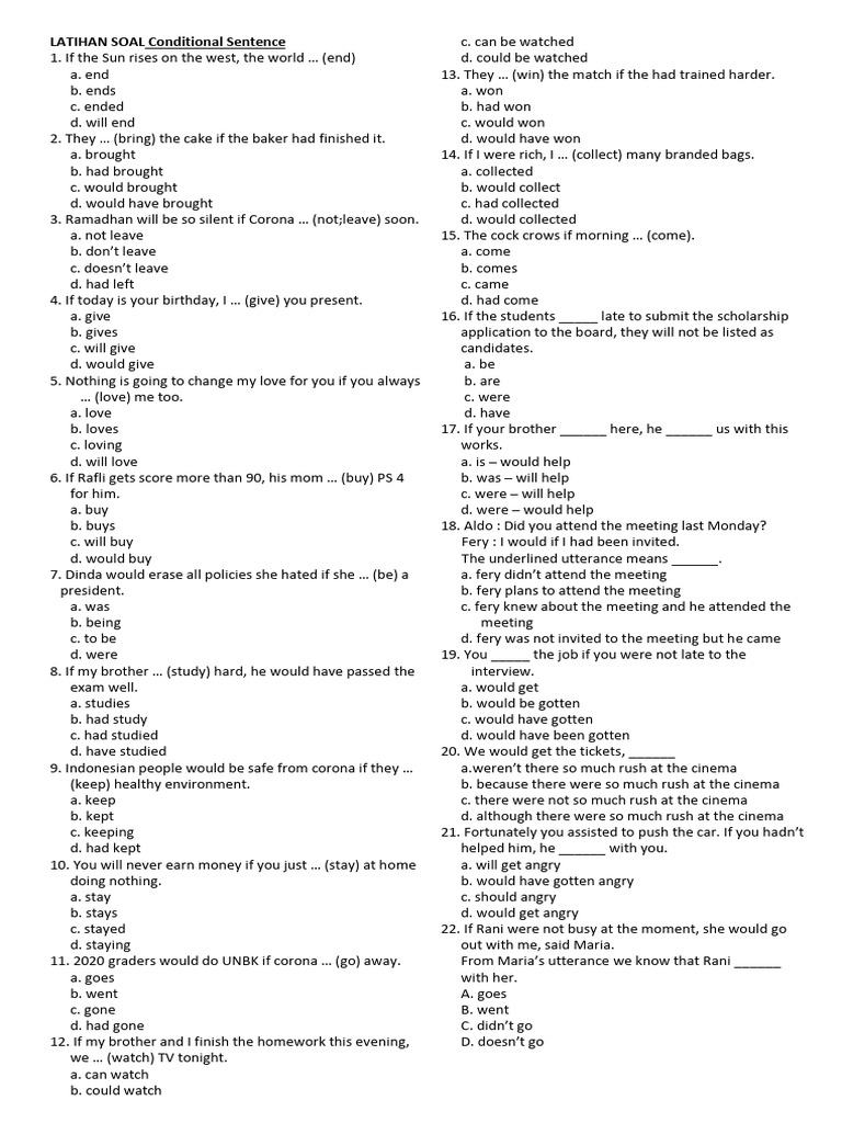 LATIHAN SOAL Conditional Sentence (1) | PDF