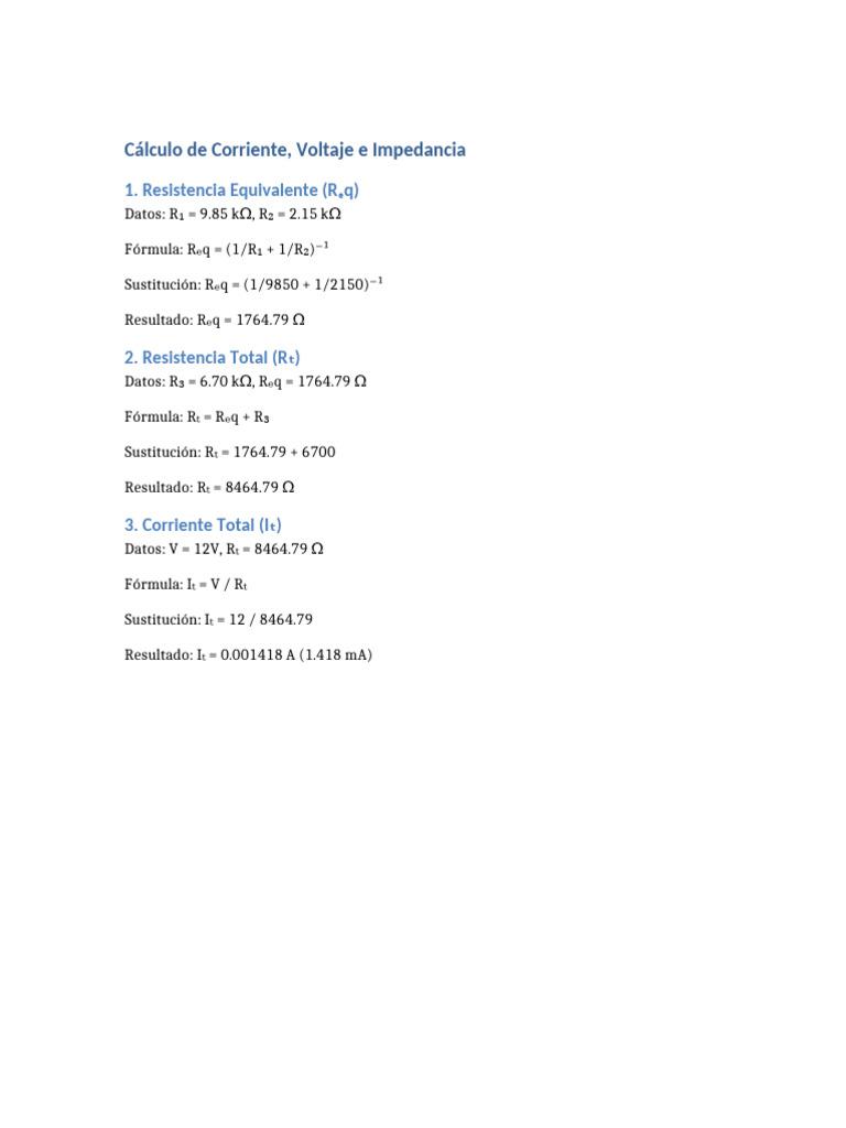 Calculo Corriente Voltaje Impedancia | PDF