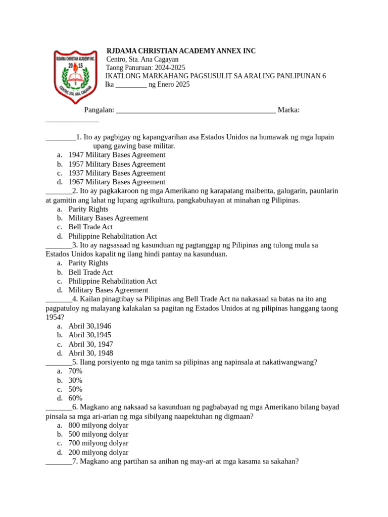 Examination Grade6 | PDF