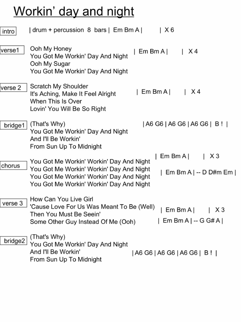 Workin’ day and night | PDF | Performing Arts | Vocal Music