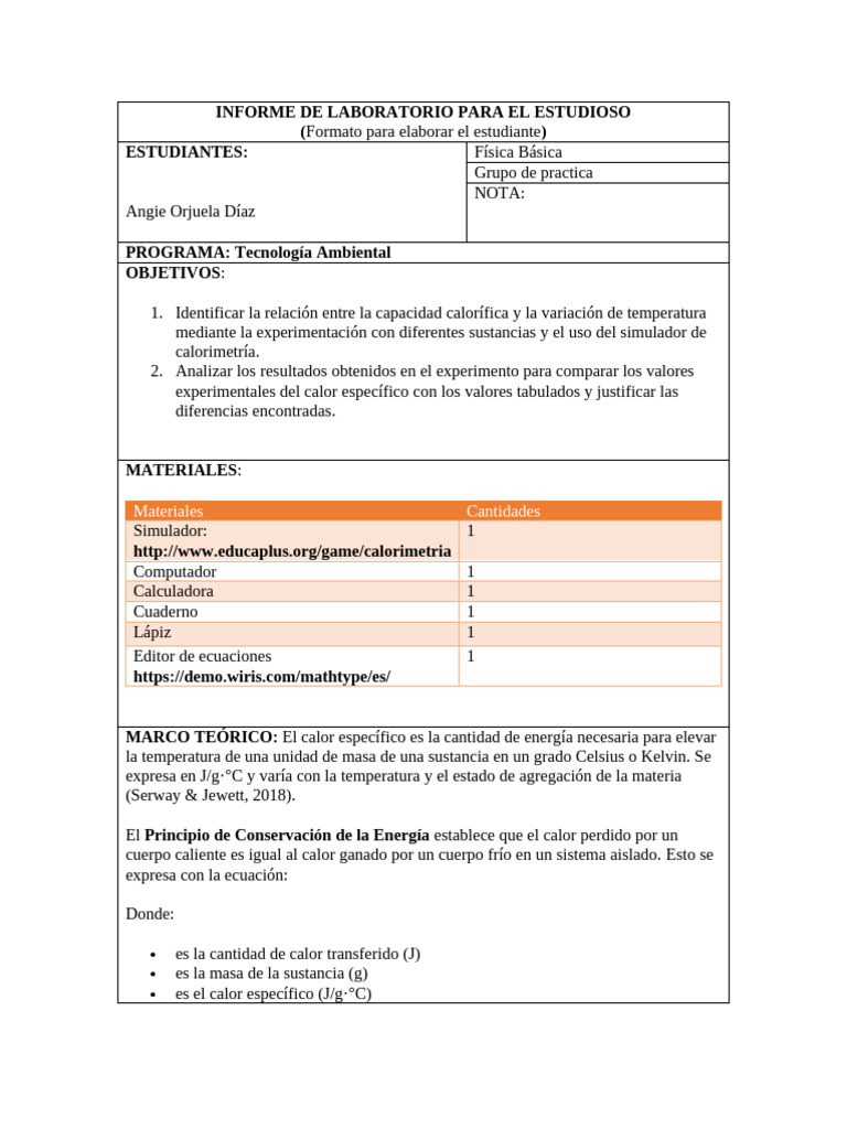 Formato para Laboratorio para Física Docx (1) - 1 | PDF | Calor | Temperatura