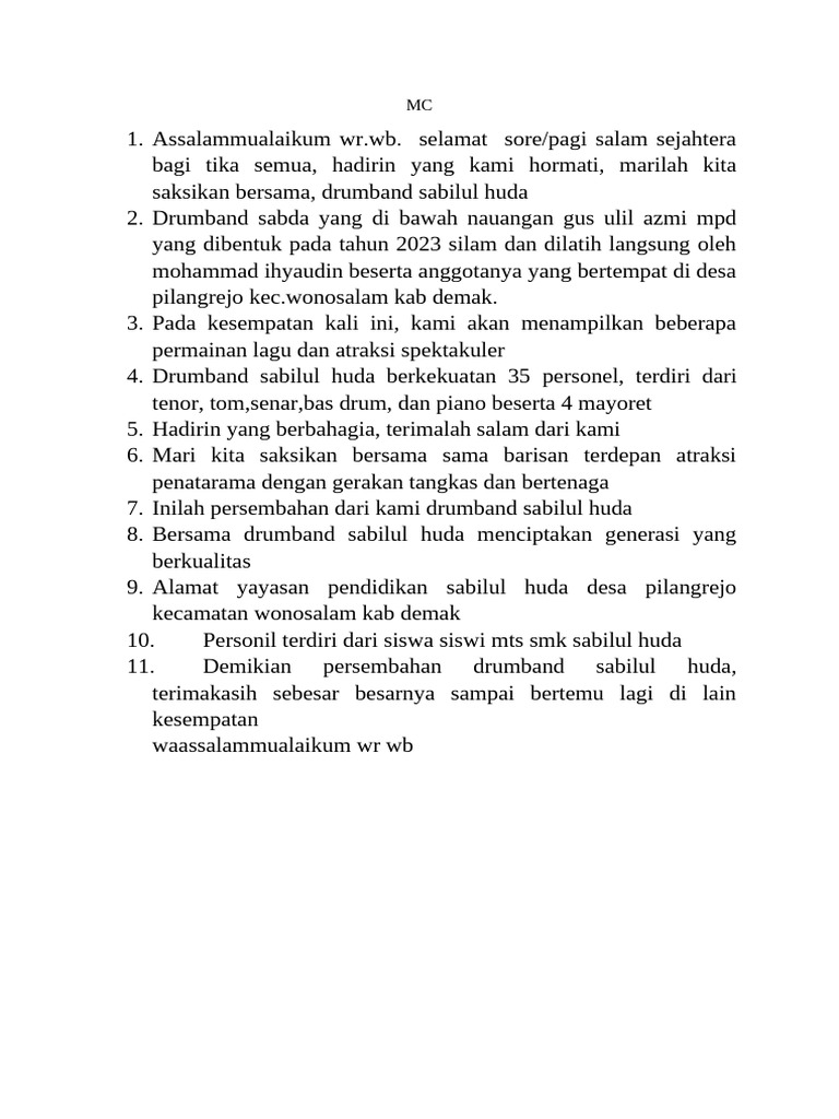 Drumband Sabilul Huda: Atraksi Spektakuler | PDF