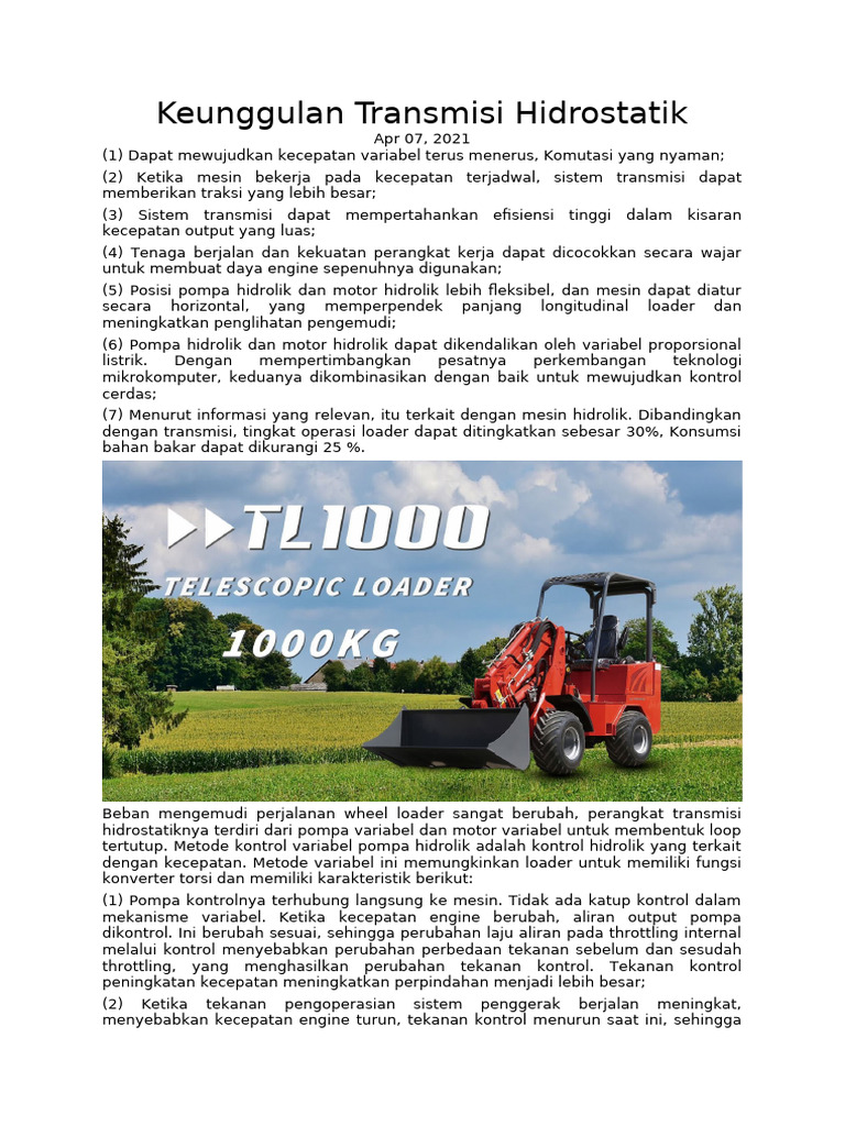 Keunggulan Transmisi Hidrostatik | PDF