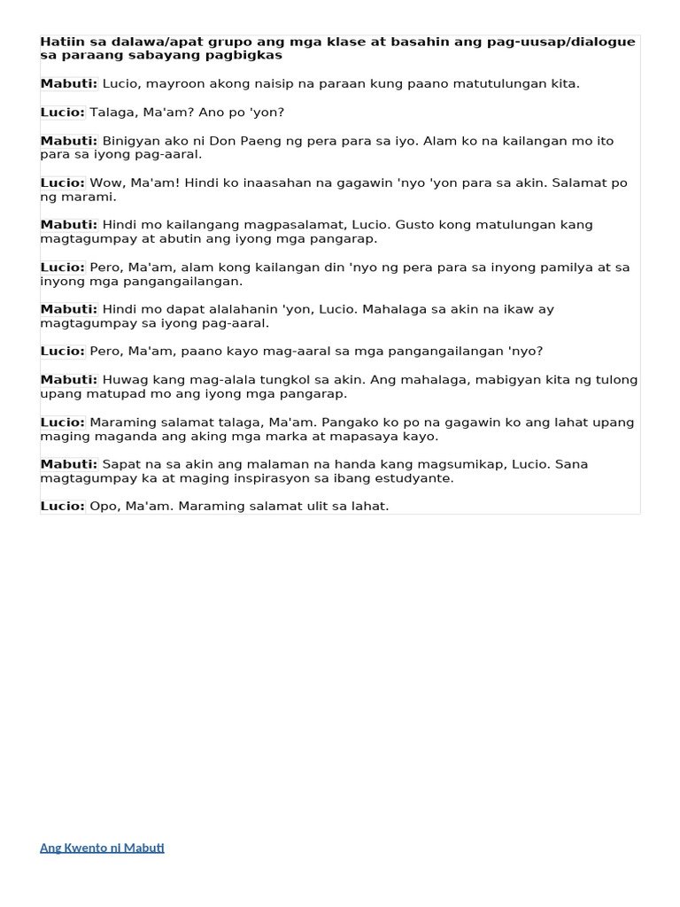 Ang Kwento Ni Mabuti - Week 5 | PDF