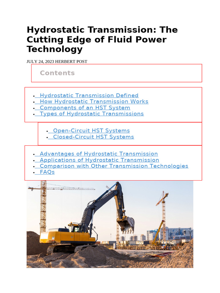Hydrostatic Transmission | PDF | Pump | Mechanical Engineering