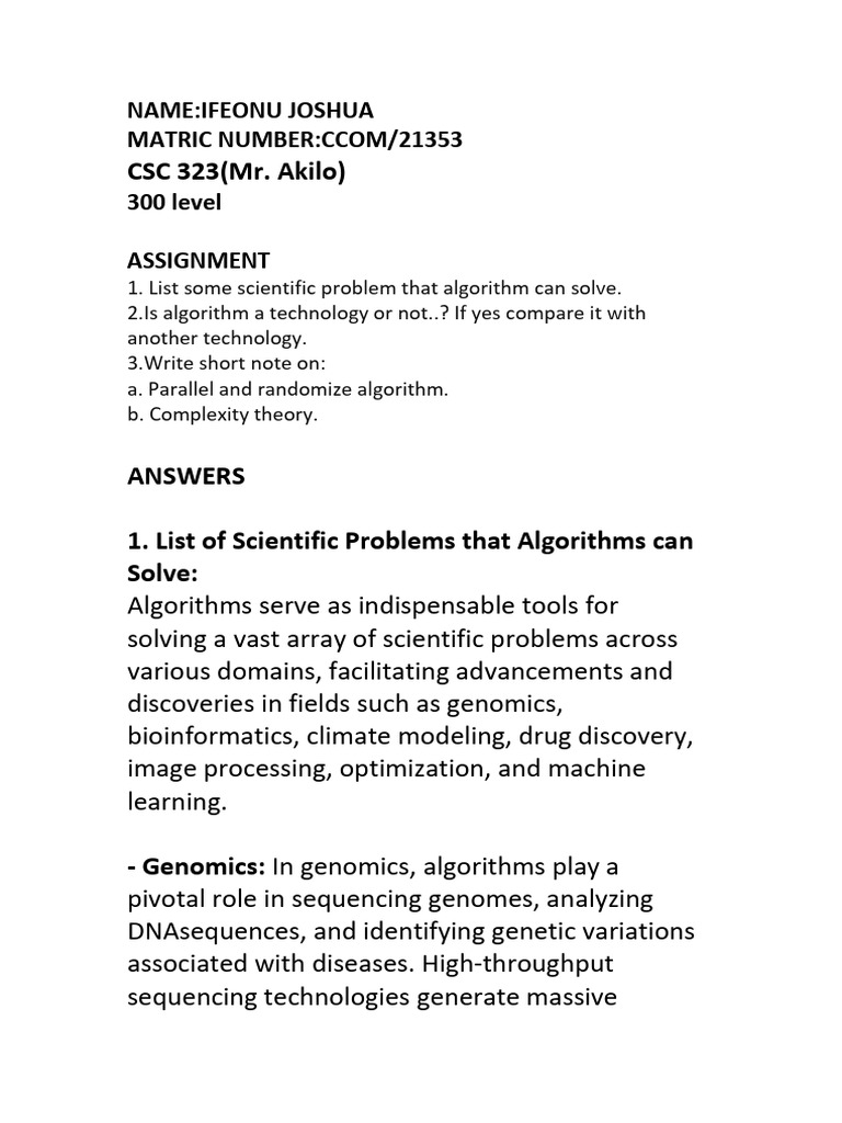 IFEONU JOSHUA (300 Level) 323 ASSIGNMENT | PDF | Computational Complexity Theory | Machine Learning