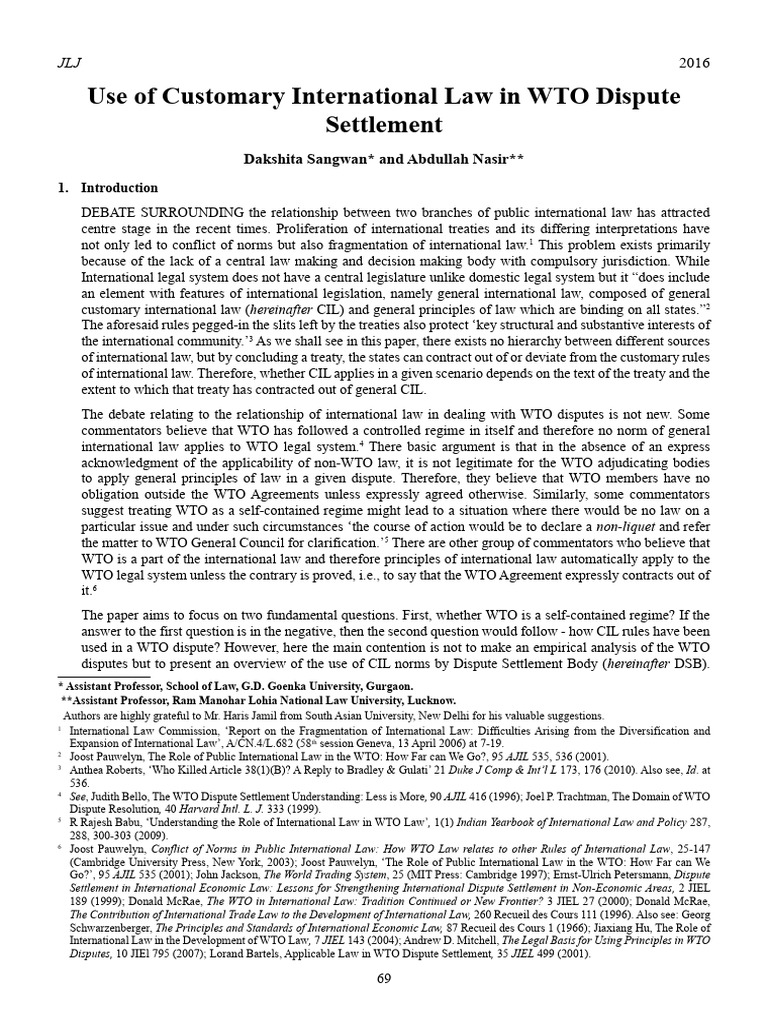 Customary International Law in WTO Disputes | PDF | International Law ...