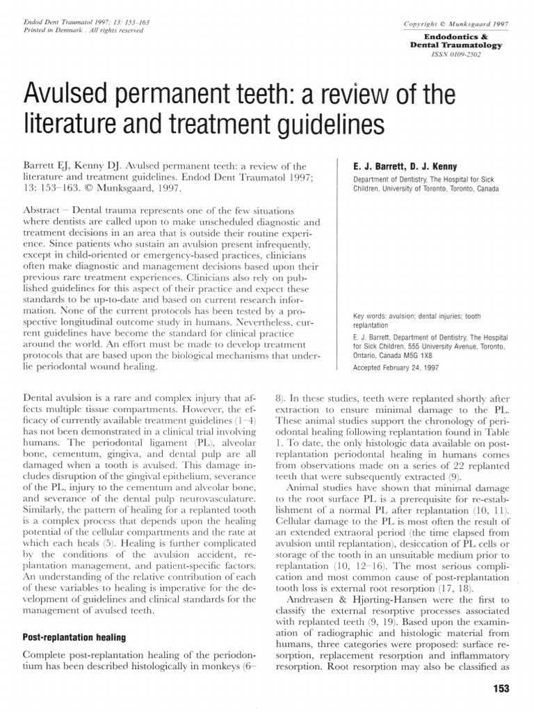 Dental Traumatology - 2006 - Barrett - Avulsed Permanent Teeth A Review ...